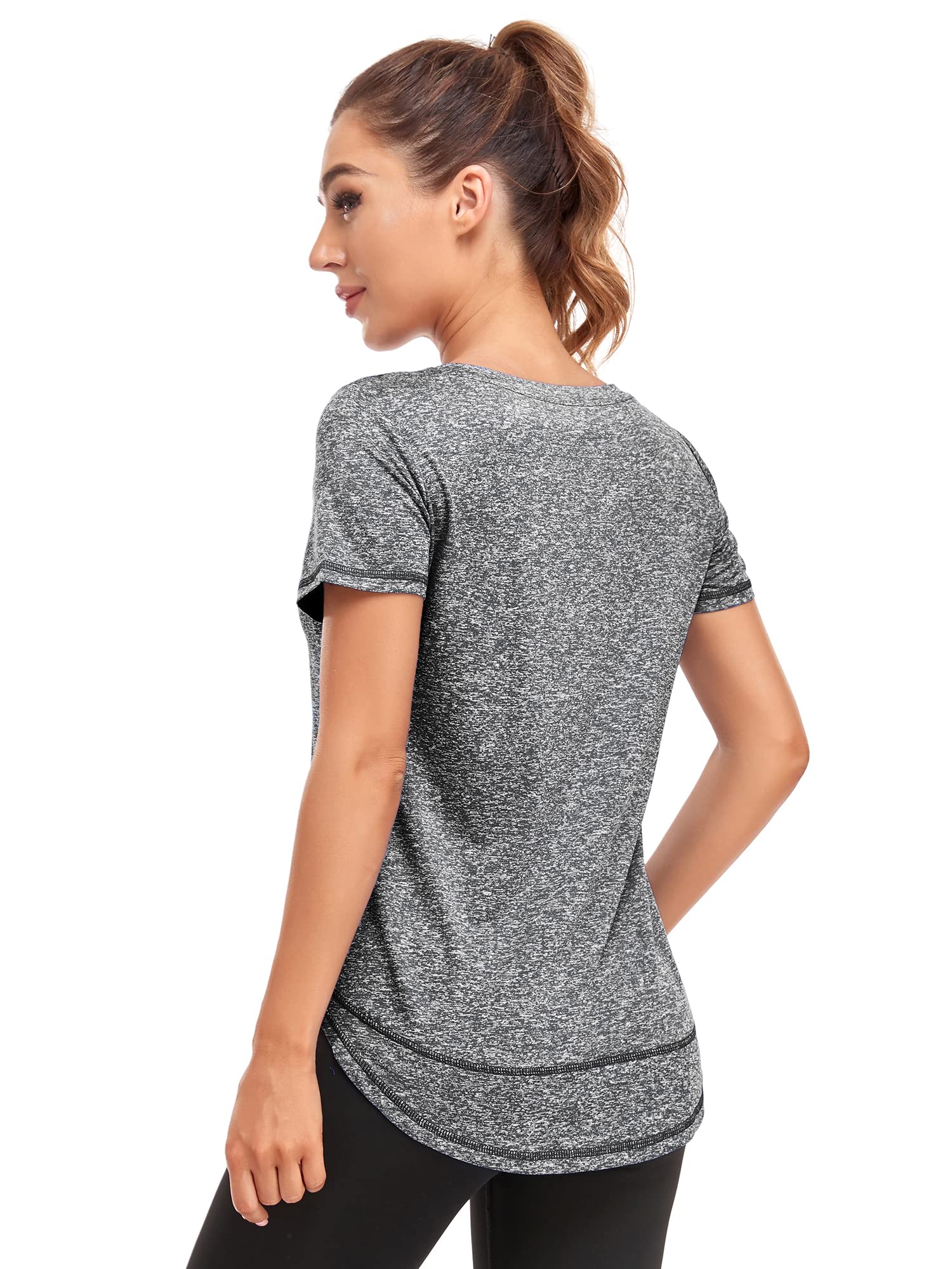 Abrooical Short Sleeve Yoga Tops for Women Workout Curved Hem Side Split Casual Sports Outfit Tees Dark Grey XX-Large