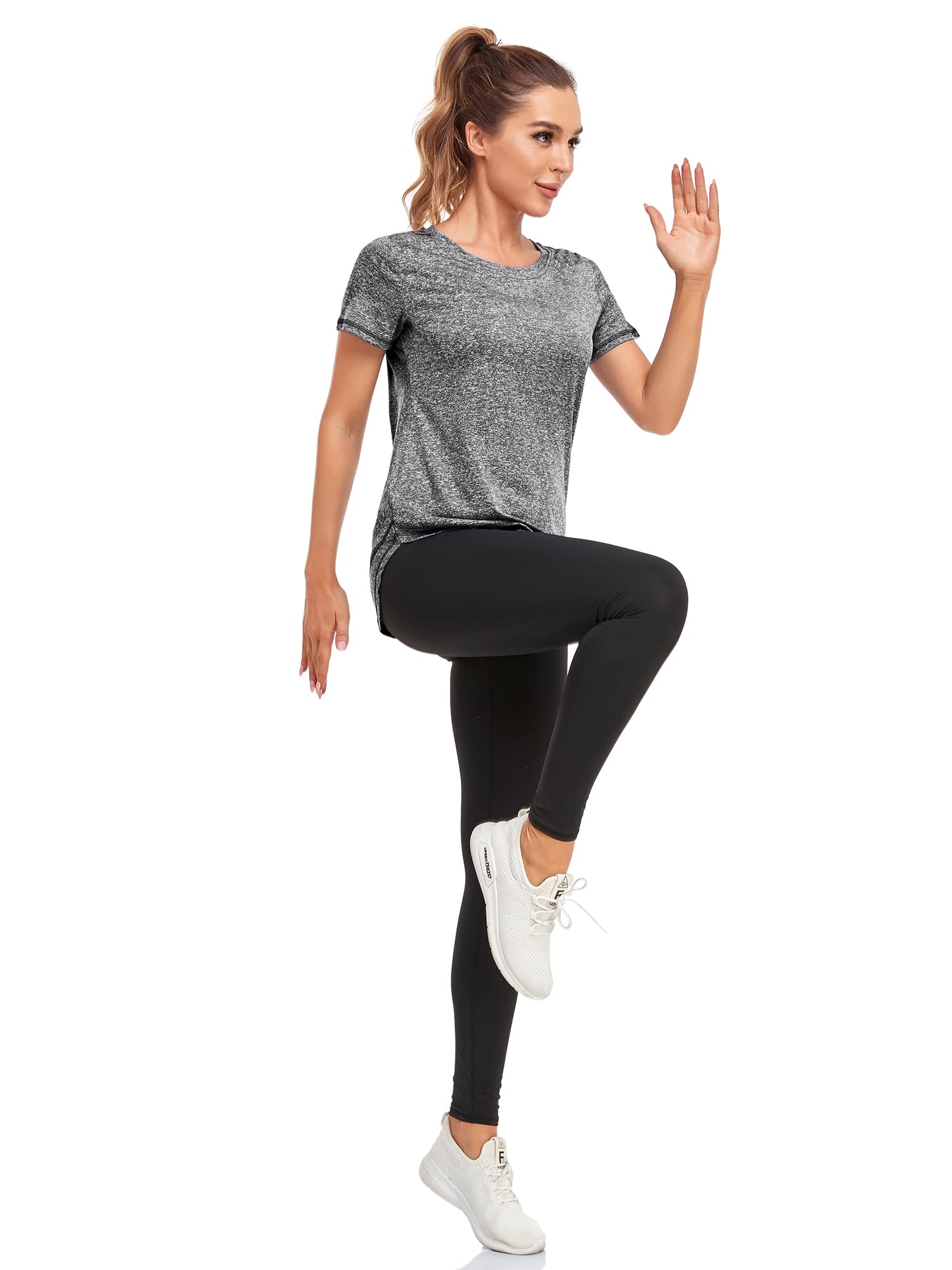 Abrooical Short Sleeve Yoga Tops for Women Workout Curved Hem Side Split Casual Sports Outfit Tees Dark Grey XX-Large