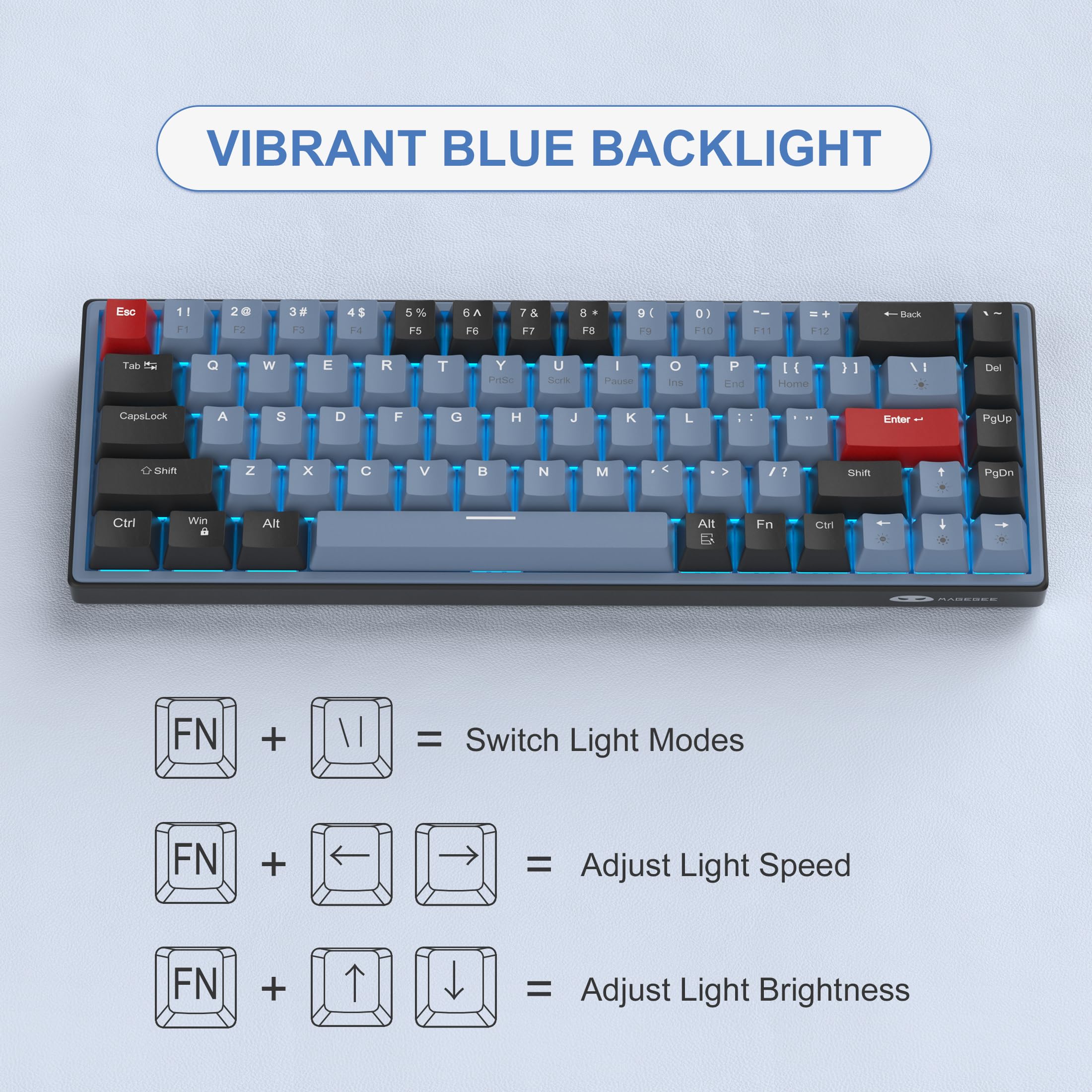 MageGee 60% Mechanical Gaming Keyboard, 68 Keys Compact Blue LED Backlit Gaming Keyboard, SKY68 Wired Ergonomic Mini Office Keyboard for Windows PC Gamer (Brown Switch, Black & Blue)