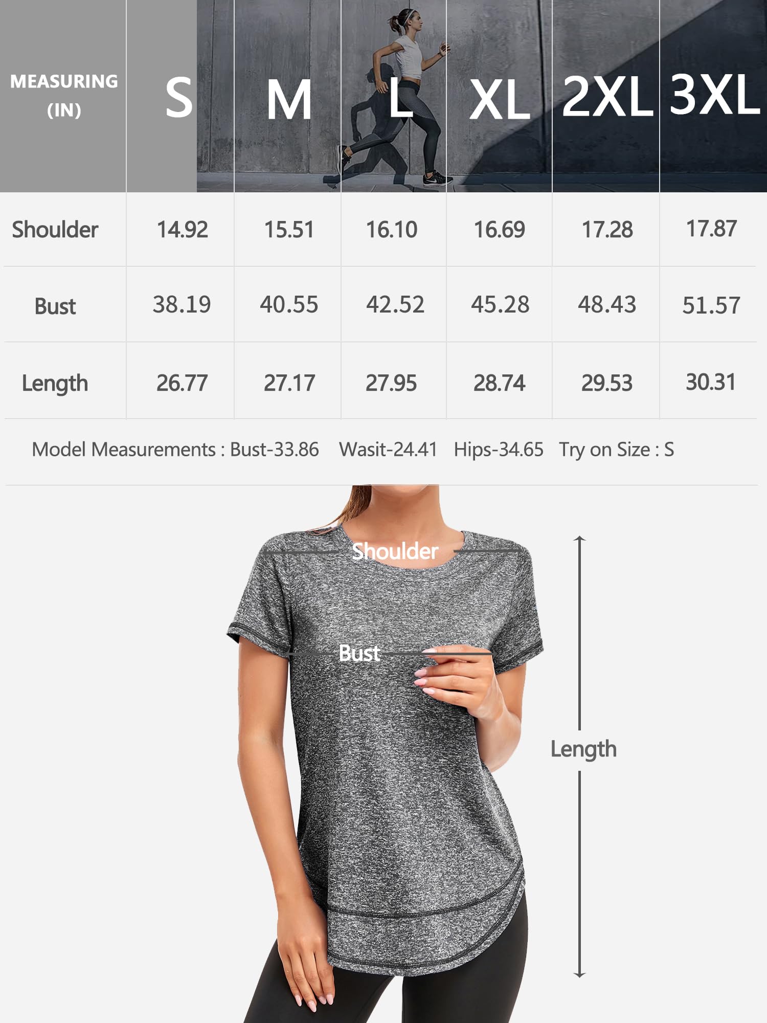 Abrooical Short Sleeve Yoga Tops for Women Workout Curved Hem Side Split Casual Sports Outfit Tees Dark Grey XX-Large