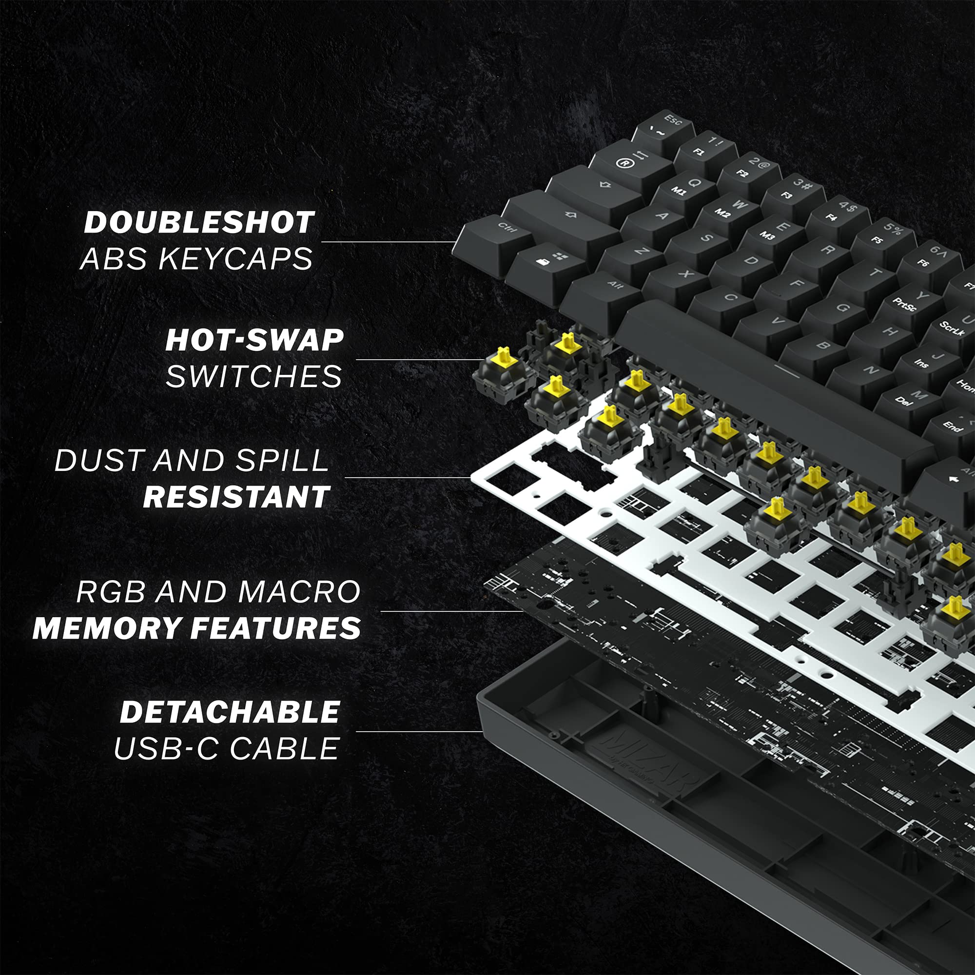HK Gaming GK61 Mechanical Gaming Keyboard 60 Percent | 61 RGB Rainbow LED Backlit Programmable Keys | USB Wired | for Mac and Windows PC | Hotswap Gateron Optical Blue Switches | Red
