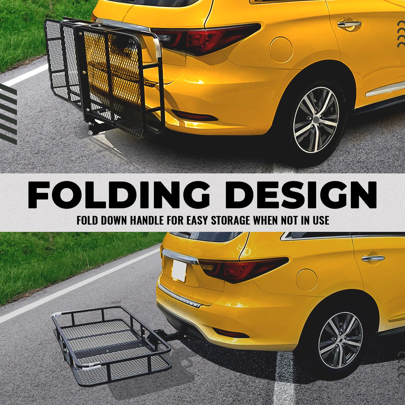 KUAFU 60"x20"x6" Folding Hitch Mount Cargo Carrier Rear Luggage Basket Fit 2" Receiver for Van, SUV, Truck, Trailer, Car 550LBS Capacity Fold Up Trailer Tow Hitch Cargo Rack