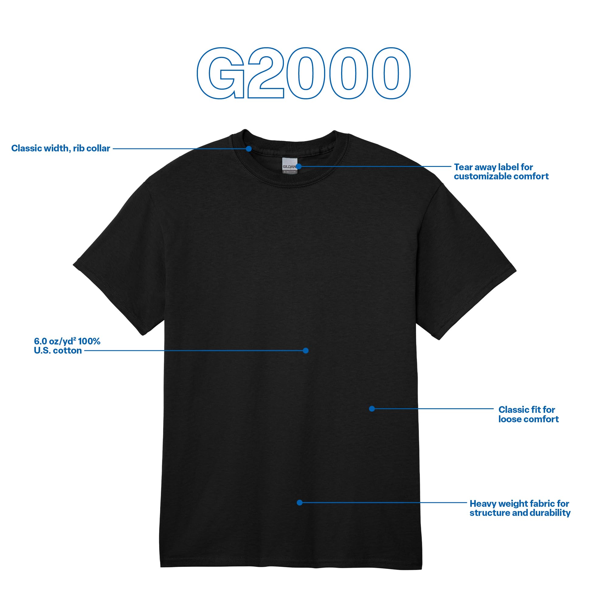 Gildan Adult Ultra Cotton T-Shirt, Style G2000, Multipack, Black (10-Pack), X-Large