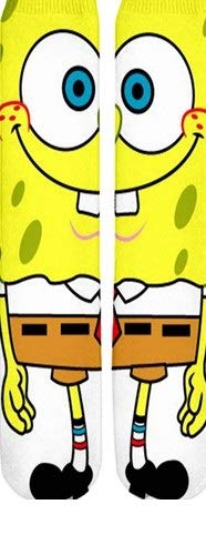 DJDesigns 3D Printed Graphic Kids Youth Sizes (Fits Ages 5-9) Mid Crew Sock (SpongeBob)