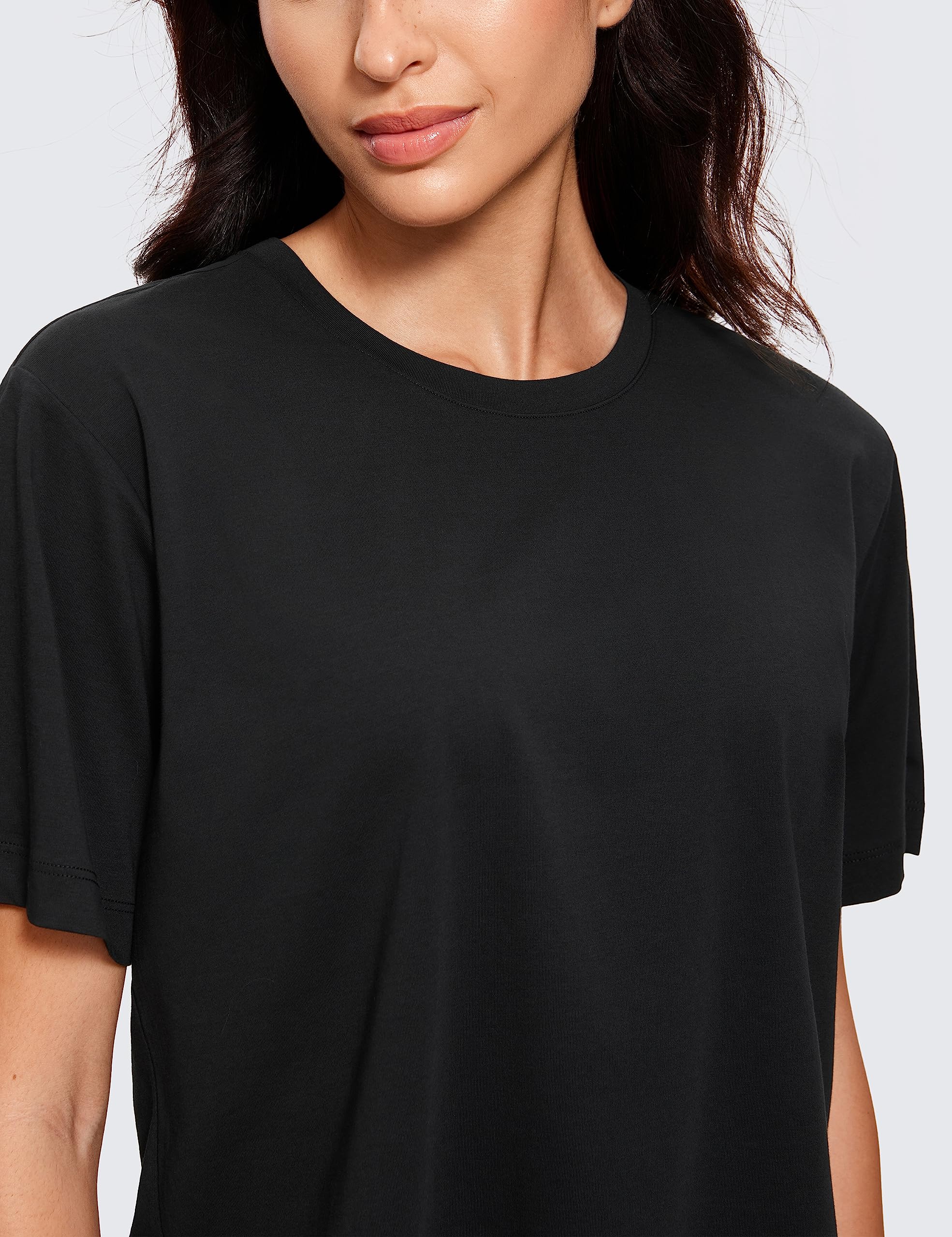 CRZ YOGA Womens Loose Fit Cotton Polyester Short Sleeve Shirts Crop Tops Casual Workout T-Shirts Black Medium