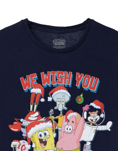 SpongeBob SquarePants Kids Christmas Navy T-Shirt | Boys Girls Patrick Squidward Sandy Mr Krabs Gary Krabby | Xmas Gift