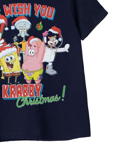 SpongeBob SquarePants Kids Christmas Navy T-Shirt | Boys Girls Patrick Squidward Sandy Mr Krabs Gary Krabby | Xmas Gift