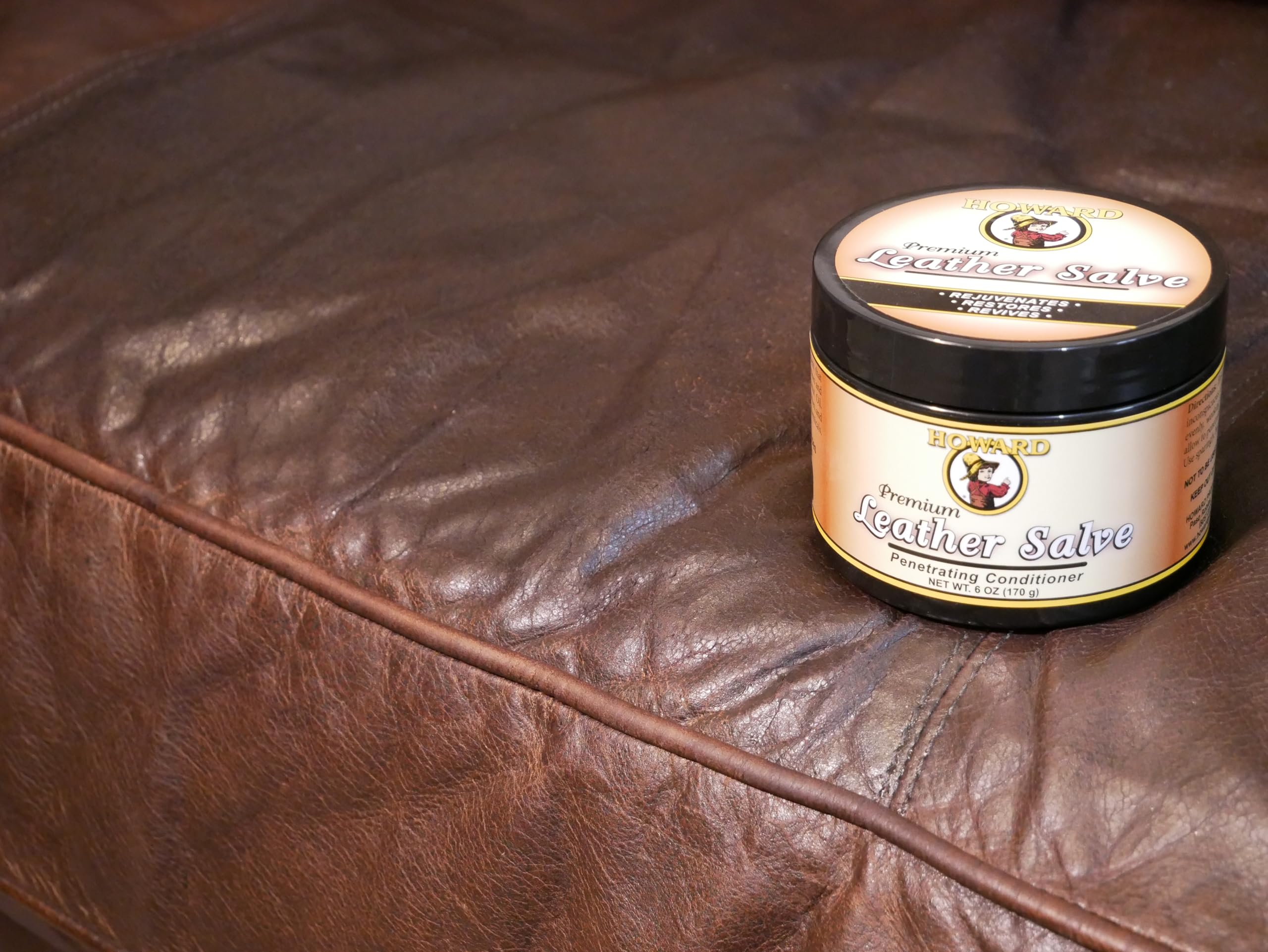 Howard Products Leather Salve - Leather Conditioner for Car Interior, Rejuvenates, Protects, Revives Leather: Couches, Shoes, No Sticky Residue