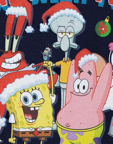 SpongeBob SquarePants Kids Christmas Navy T-Shirt | Boys Girls Patrick Squidward Sandy Mr Krabs Gary Krabby | Xmas Gift