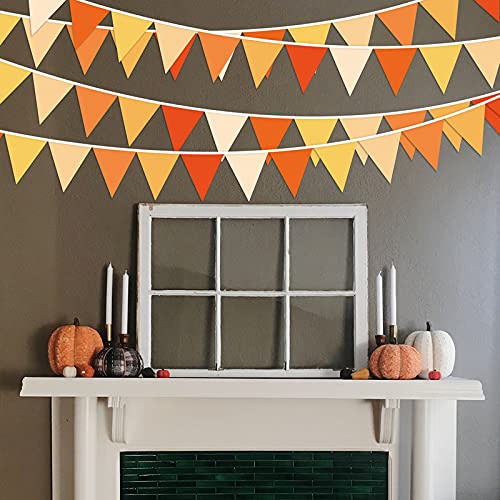 11M/36FT Orange Fall Party Banner Decor Fabric Triangle Pennant Flag Autumn Halloween Thanksgiving Bunting Garland Streamer Orange Cloth Outdoor Garden Hanging Banner