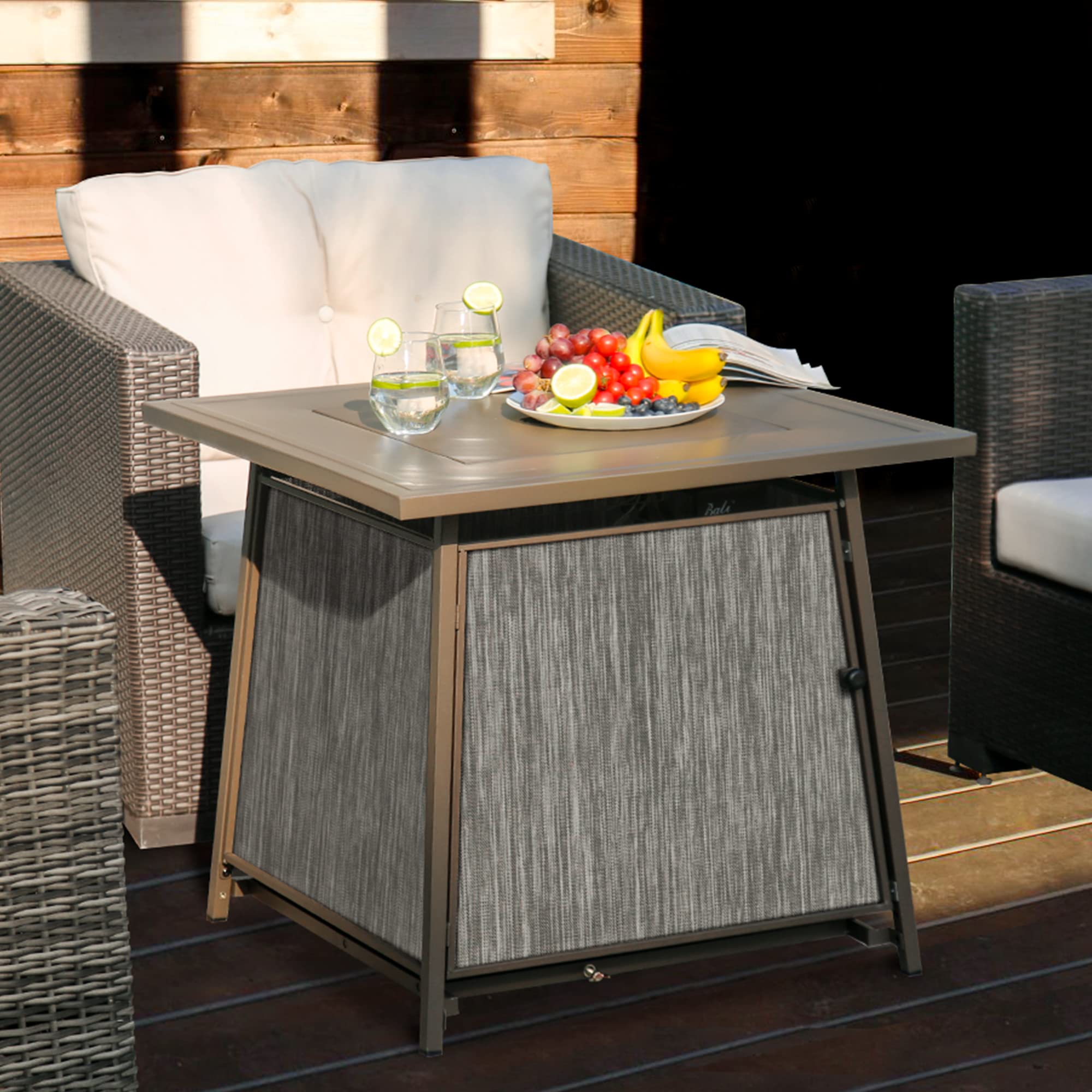 BALI OUTDOORS Gas FirePit Table 28 Inch Propane Fire Pit Table 50,000 BTU with Lava Rock and Tabletop Lid, Square Outdoor Table for Patio and Garden
