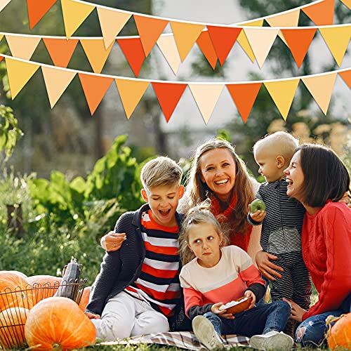 11M/36FT Orange Fall Party Banner Decor Fabric Triangle Pennant Flag Autumn Halloween Thanksgiving Bunting Garland Streamer Orange Cloth Outdoor Garden Hanging Banner