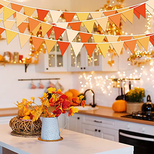 11M/36FT Orange Fall Party Banner Decor Fabric Triangle Pennant Flag Autumn Halloween Thanksgiving Bunting Garland Streamer Orange Cloth Outdoor Garden Hanging Banner
