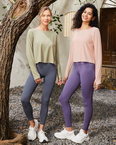 G4Free Workout Shirts Women Loose Fit Long Sleeve Work Out Tops Gym Basic Boxy Running Crop Shirts Thumb Holes Tee(Pink, M)