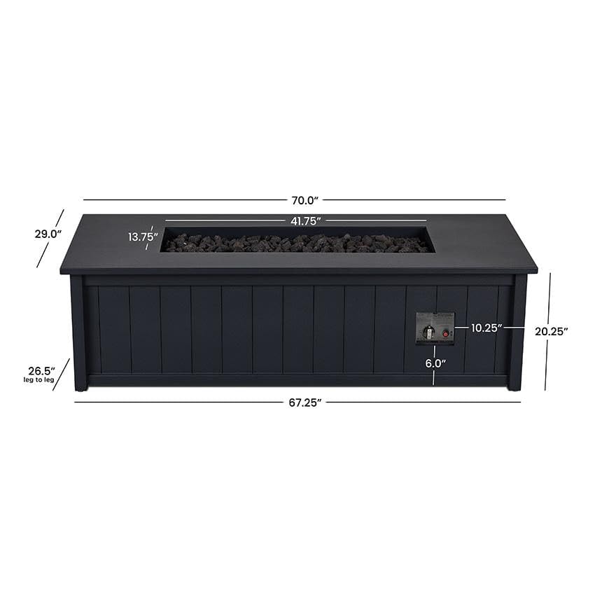 Lakeview Landon Bay 70 Inch Rectangle Metal Natural Gas Fire Pit Table with Hidden Tank (Ships as Propane w NG Conversion Kit) - SC-13042NG-CHRC