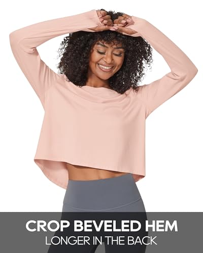 G4Free Workout Shirts Women Loose Fit Long Sleeve Work Out Tops Gym Basic Boxy Running Crop Shirts Thumb Holes Tee(Pink, M)