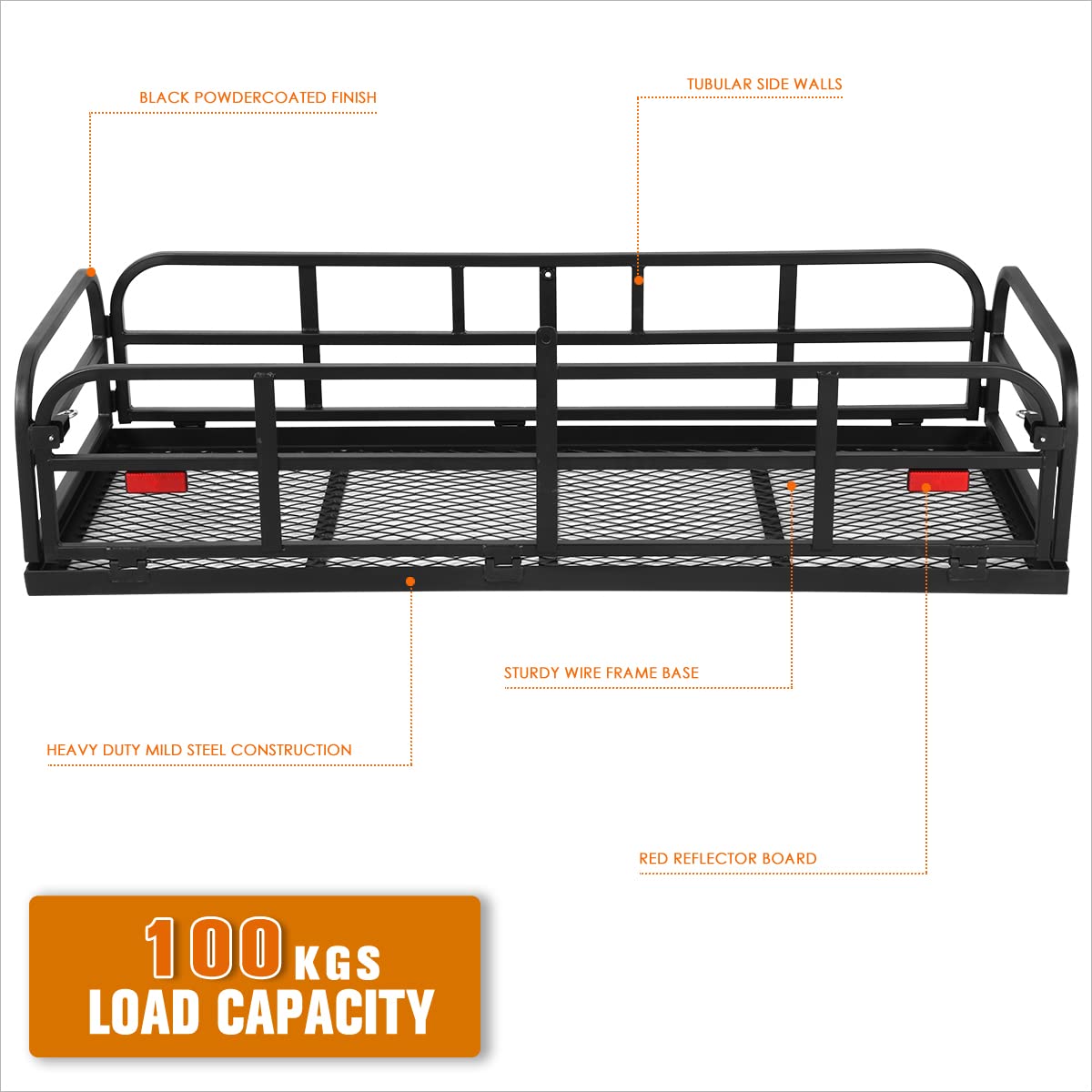 Universal 59"x24"x14" Black Mild Steel Foldable Cargo Box Luggage Carrier Basket Fits 2" Receiver