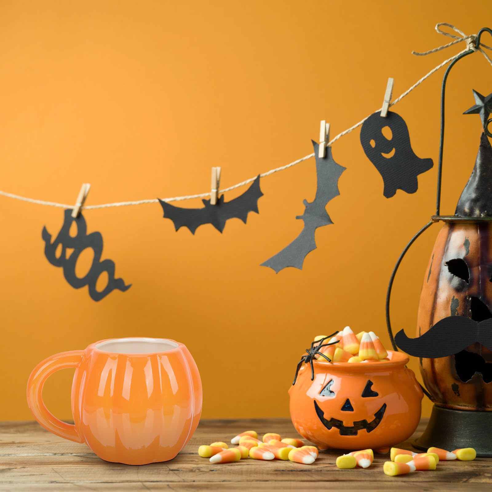 2PCS Halloween Pumpkin Coffee Mug: Ceramic Pumpkin Cup Fall Coffee Cup Camp Mug Campfire Mug Thanksgiving Ceramic Cup for Home Women Men Mom Dad(500ml)