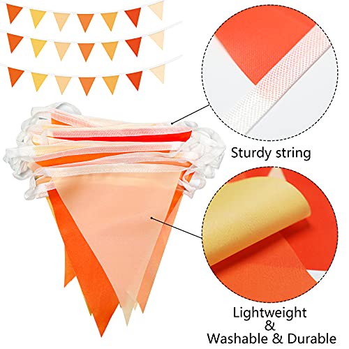 11M/36FT Orange Fall Party Banner Decor Fabric Triangle Pennant Flag Autumn Halloween Thanksgiving Bunting Garland Streamer Orange Cloth Outdoor Garden Hanging Banner