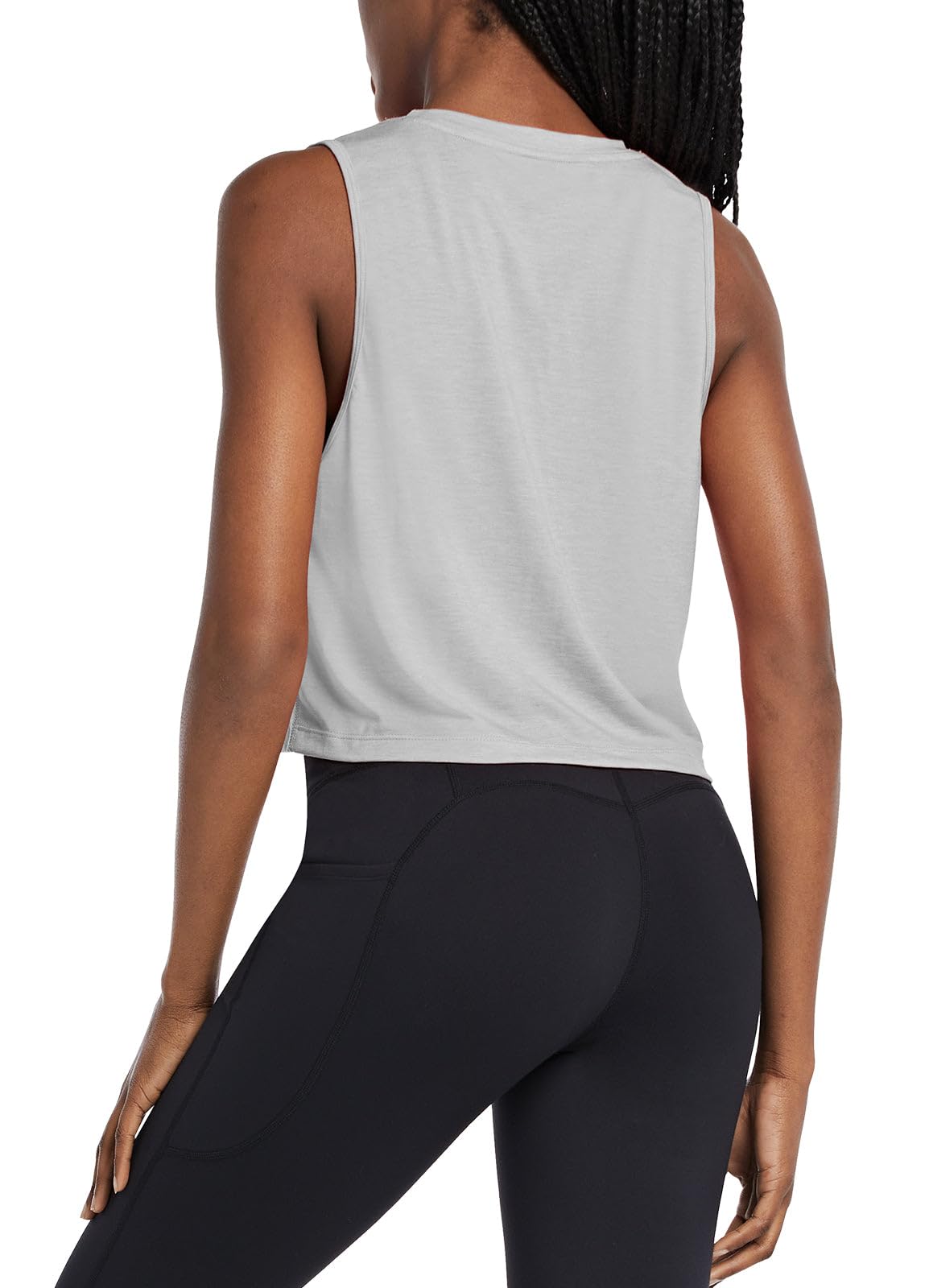 baleaf Workout Tops for Women Crop Tank Top Quick Dry Athletic Gym Exercise Sleeveless Shirts Muscle Yoga Loose Fit Heather Gray S