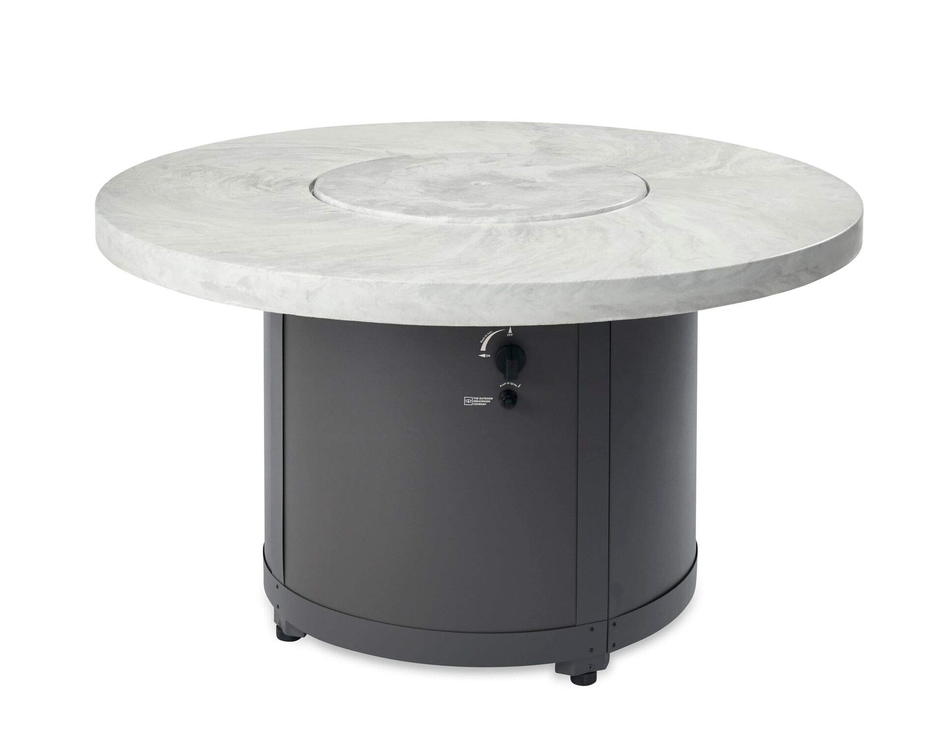 Outdoor GreatRoom Co Propane Fire Pit Table - Beacon Gas Fire Pits for Outside Patio - 48 Inch Round Concrete Firepit Fire Table with Matching Tabletop Cover, Powder-Coated Metal Base - White/Grey