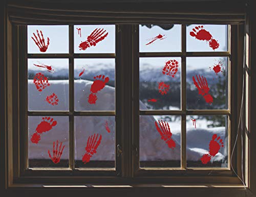 Halloween Decorations Set - Bloody Backdrop & Garland Banner & Footprints Handprints Floor Clings Decals - Zombie Vampire Party Supplies Garage Yard Outdoor Indoor Decor