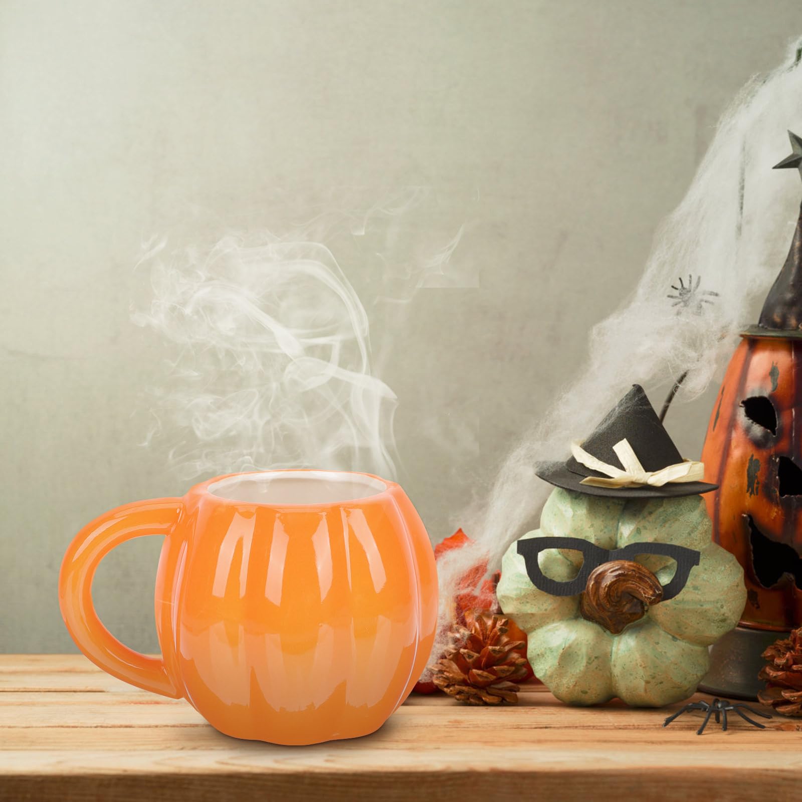 2PCS Halloween Pumpkin Coffee Mug: Ceramic Pumpkin Cup Fall Coffee Cup Camp Mug Campfire Mug Thanksgiving Ceramic Cup for Home Women Men Mom Dad(500ml)