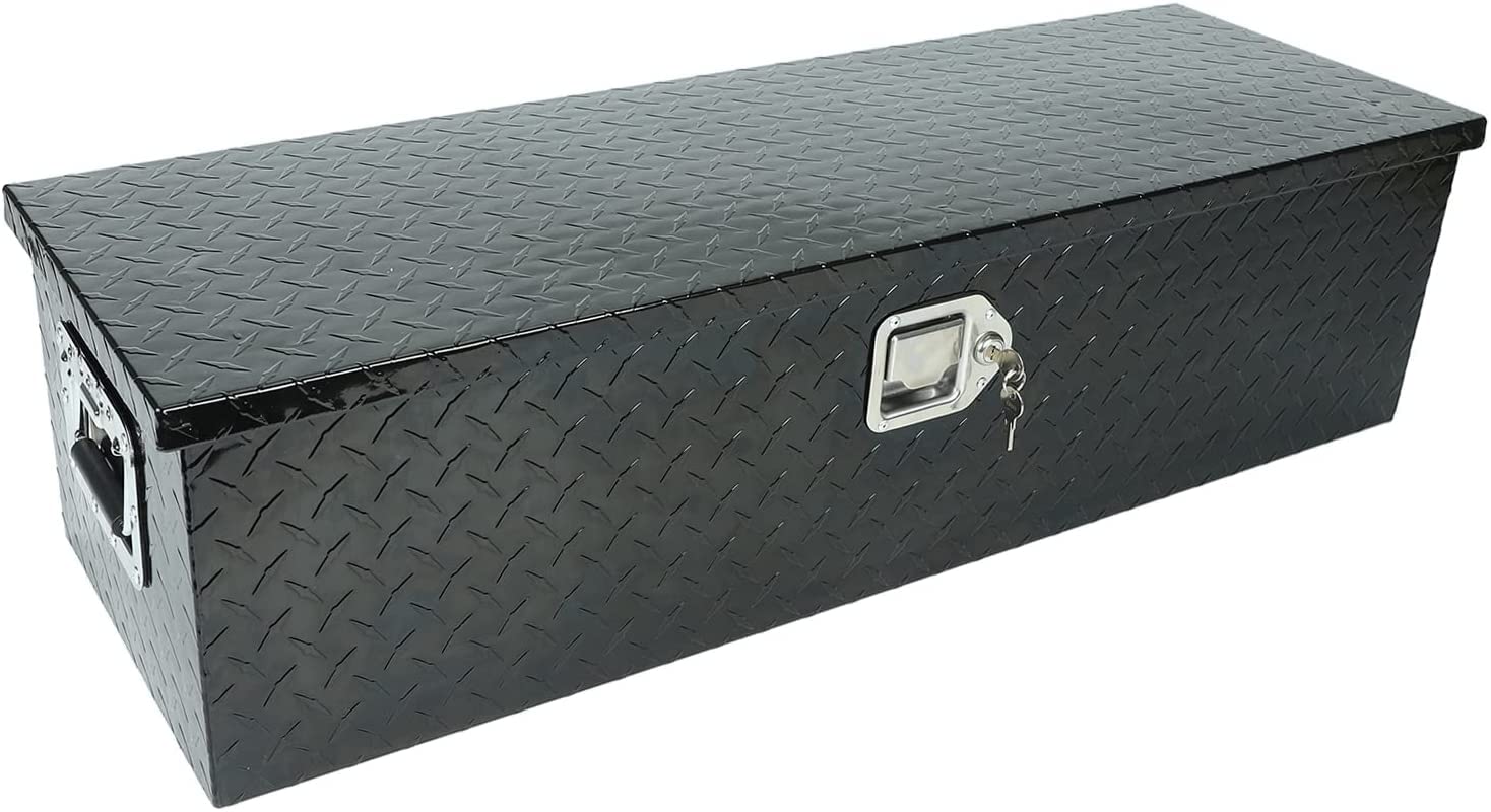PRFFWK Diamond Plate Truck Bed Tool Box Aluminum Trailer Storage Box for Truck Bed, Pickup, RV, Trailer, Waterproof Truck Box with Side Handle and Lock Keys-39 x 13 x 10 inch,Black