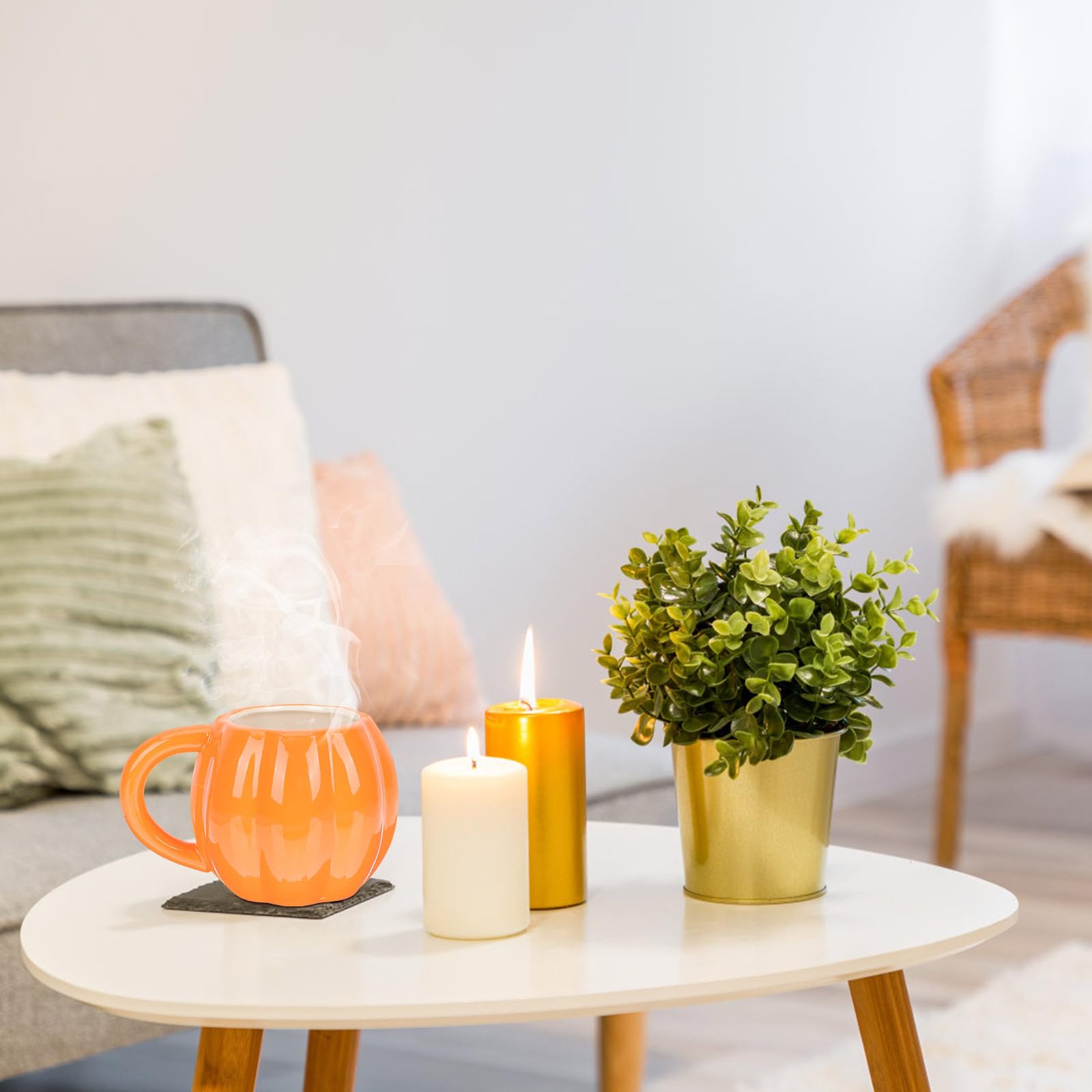 2PCS Halloween Pumpkin Coffee Mug: Ceramic Pumpkin Cup Fall Coffee Cup Camp Mug Campfire Mug Thanksgiving Ceramic Cup for Home Women Men Mom Dad(500ml)