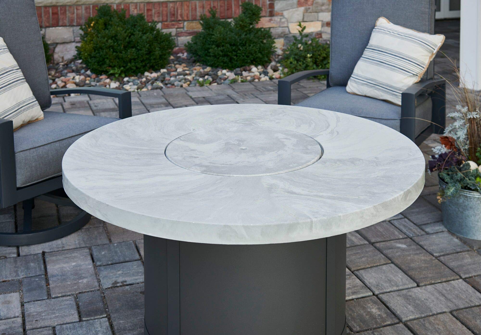 Outdoor GreatRoom Co Propane Fire Pit Table - Beacon Gas Fire Pits for Outside Patio - 48 Inch Round Concrete Firepit Fire Table with Matching Tabletop Cover, Powder-Coated Metal Base - White/Grey