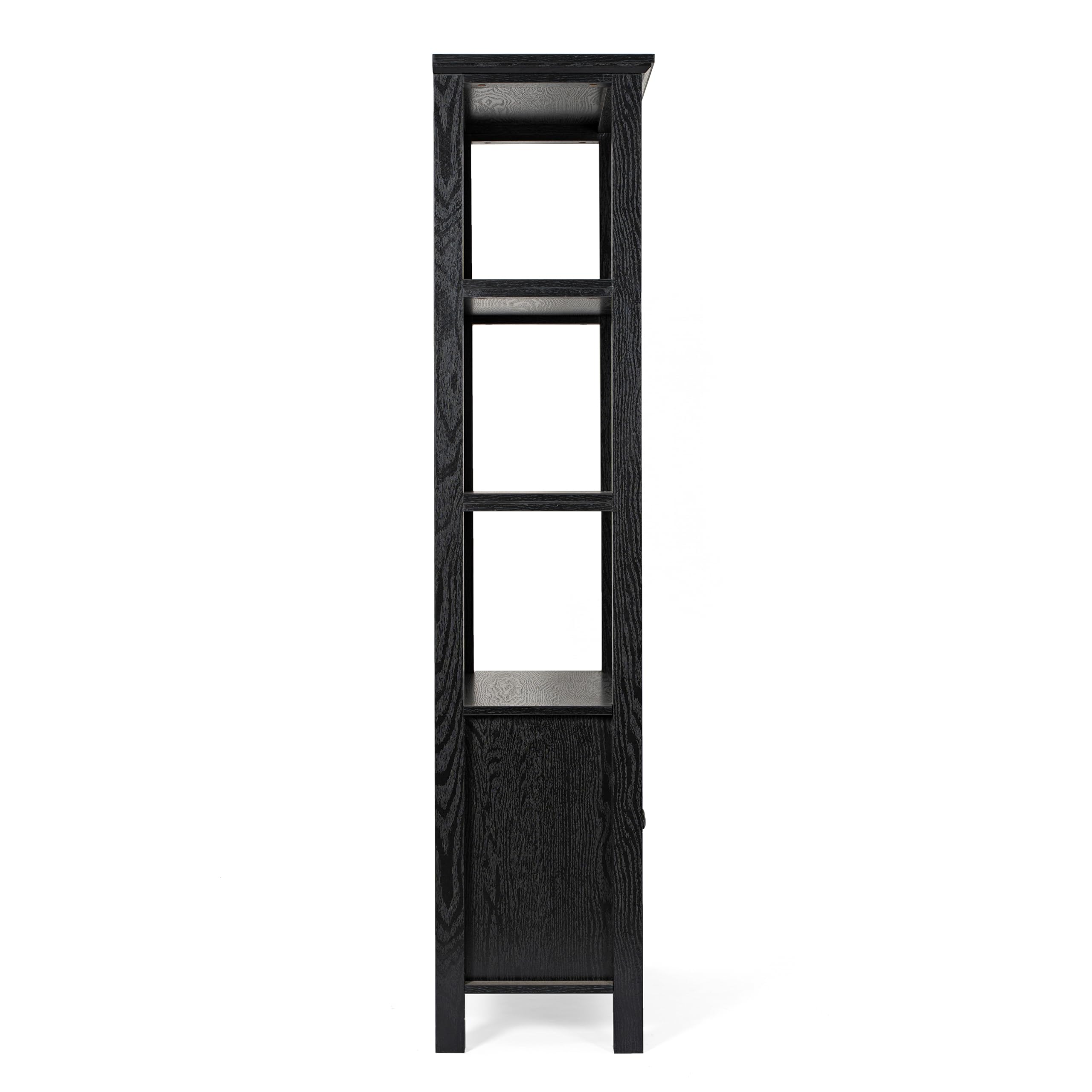 Merrick Lane Omaha Storage Cabinet Bookcase, Modern Farmhouse Cabinet with Open Shelves, Lower Storage Cabinet with Glass Doors, 67.75", Black