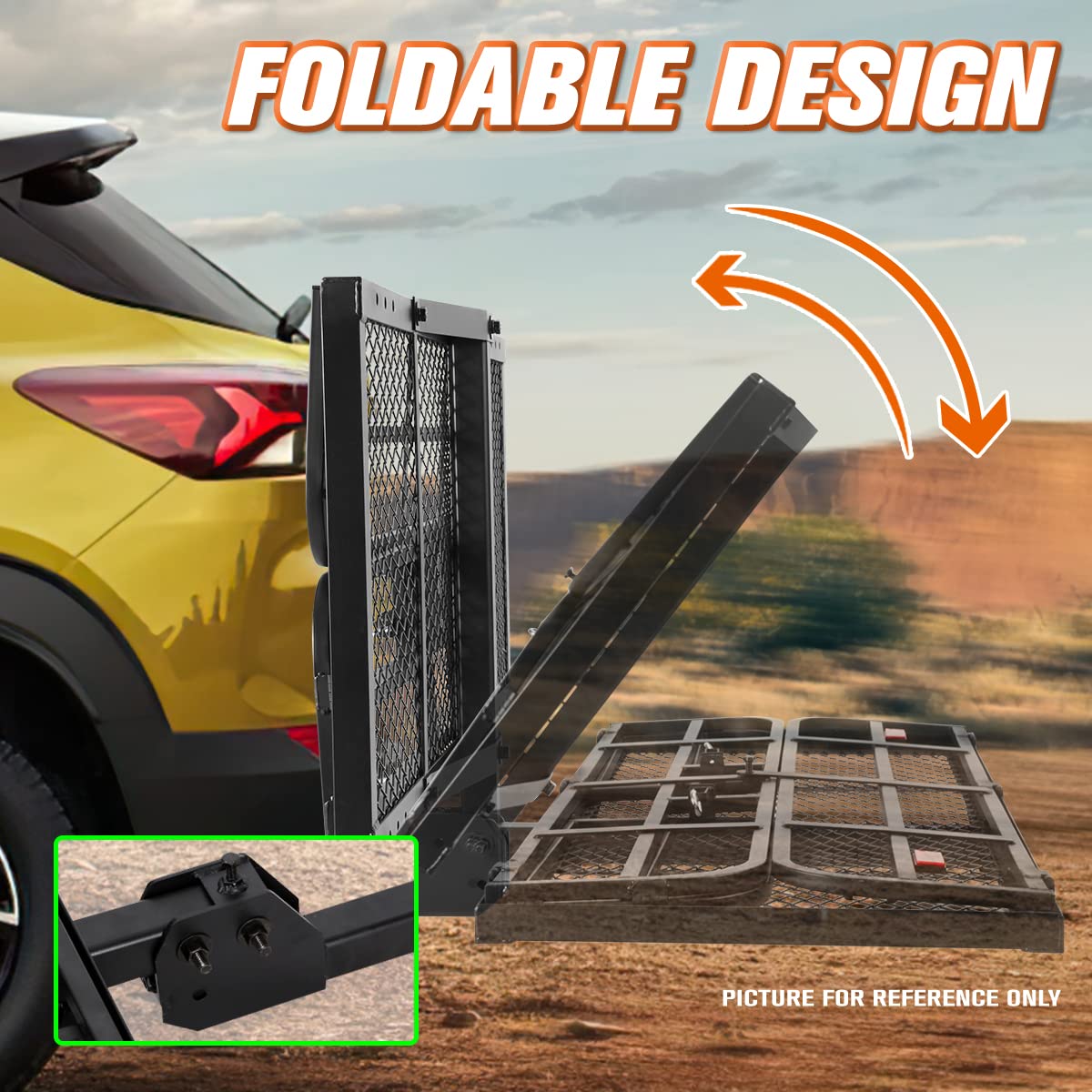 Universal 59"x24"x14" Black Mild Steel Foldable Cargo Box Luggage Carrier Basket Fits 2" Receiver
