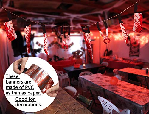 Halloween Decorations Set - Bloody Backdrop & Garland Banner & Footprints Handprints Floor Clings Decals - Zombie Vampire Party Supplies Garage Yard Outdoor Indoor Decor