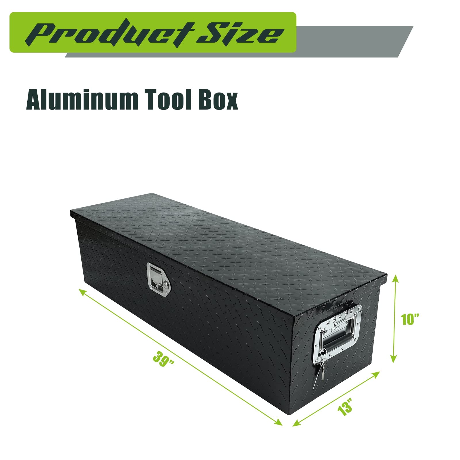 PRFFWK Diamond Plate Truck Bed Tool Box Aluminum Trailer Storage Box for Truck Bed, Pickup, RV, Trailer, Waterproof Truck Box with Side Handle and Lock Keys-39 x 13 x 10 inch,Black