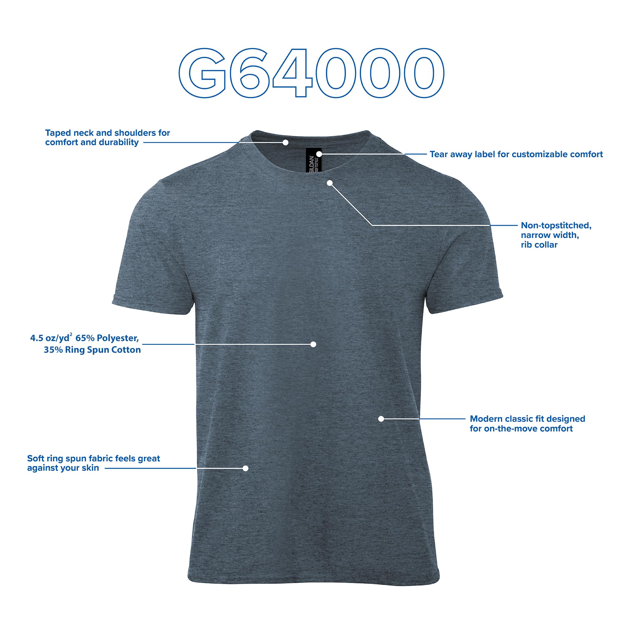 Gildan Adult Softstyle Cotton T-Shirt, Style G64000, Multipack, Dark Heather (2-Pack), Medium