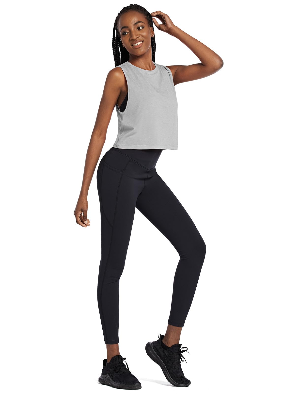 baleaf Workout Tops for Women Crop Tank Top Quick Dry Athletic Gym Exercise Sleeveless Shirts Muscle Yoga Loose Fit Heather Gray S