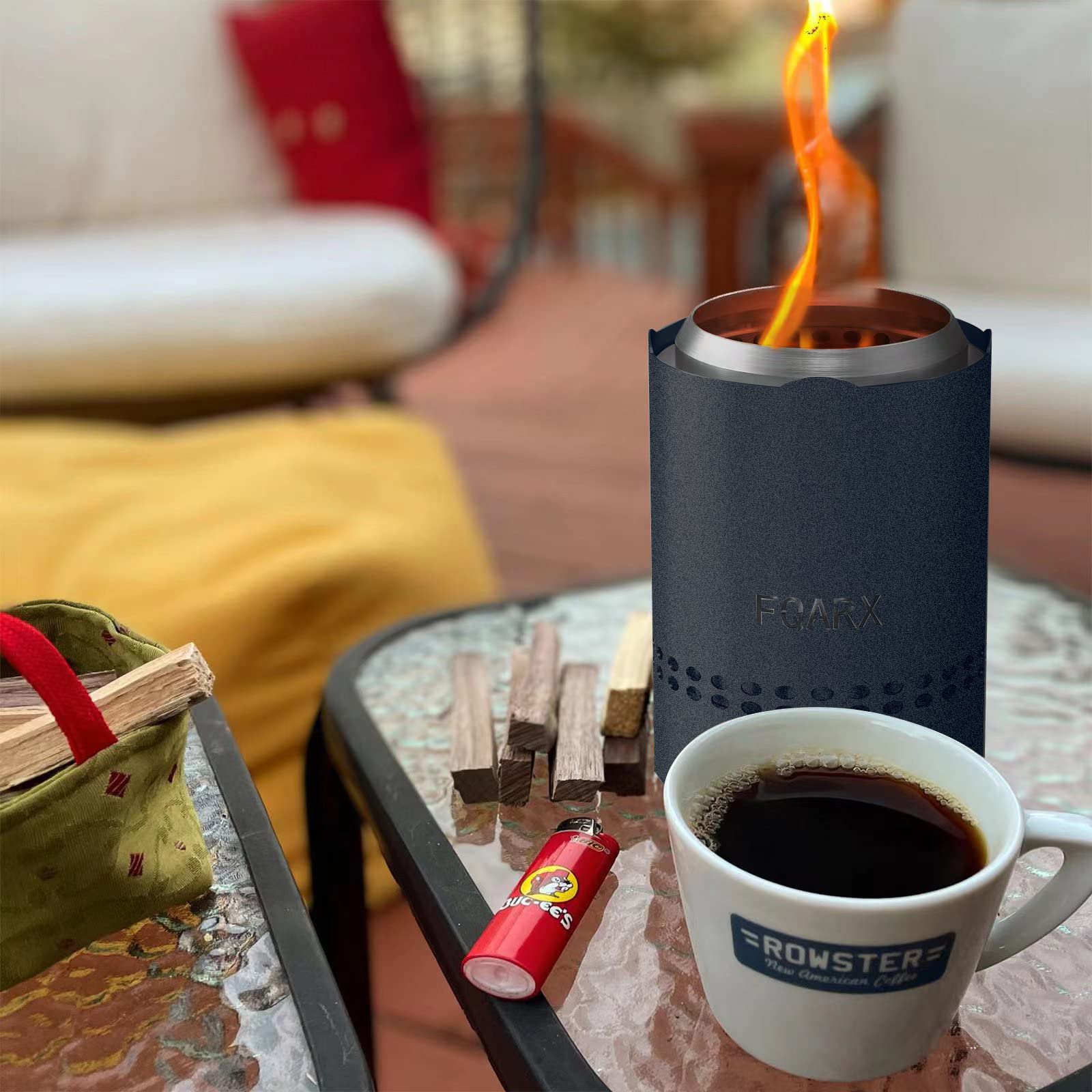 FQARX Tabletop Fire Pit, Low Smoke Mini Fire Pit, Indoor&Outdoor Mini Portable Personal Fireplace, Fueled by Pellets or Wood, Stainless Steel, with Travel Bag