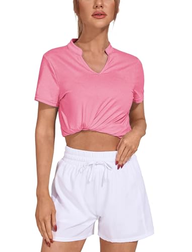 COOrun Women's Short Sleeve T-Shirt Quick Dry Athletic Running Workout Yoga Top Tee Tennis Shirts B_Peach Pink Large