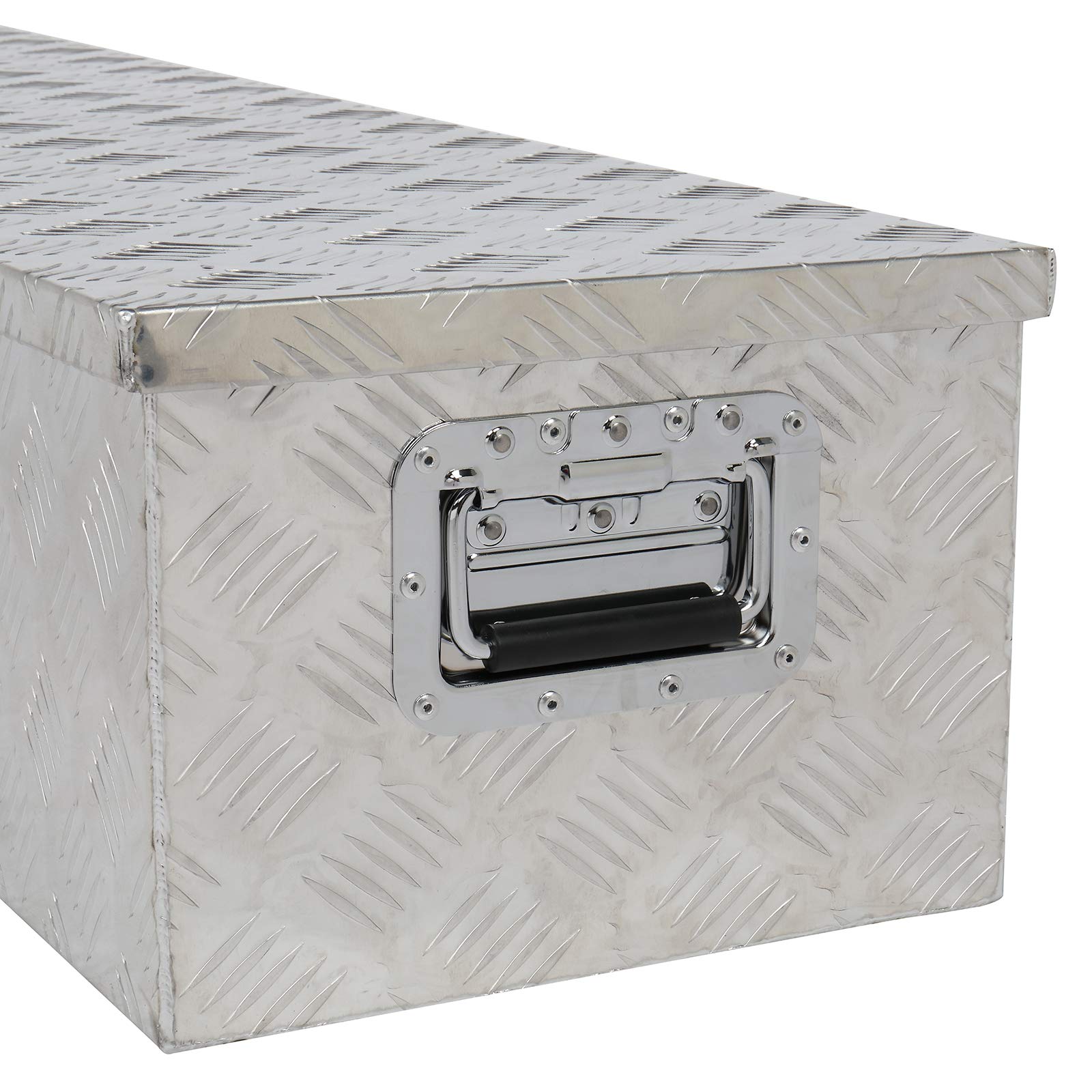 MOTORHOT 50" L x 14" W x 10" H Aluminum Truck Bed Tool Box, Diamond Plate Toolbox Square Storage Organizer with Side Handle for Pickup, RV, Trailer Toolbox, Silver