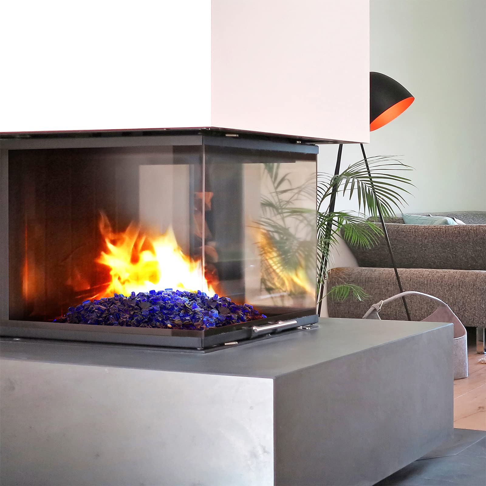Mr. Fireglass Recycled Fire Glass for Natural or Propane Fire Pit Fireplace Gas Log Sets, 10 Pounds, Cobalt Blue