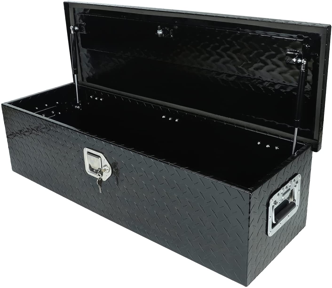 PRFFWK Diamond Plate Truck Bed Tool Box Aluminum Trailer Storage Box for Truck Bed, Pickup, RV, Trailer, Waterproof Truck Box with Side Handle and Lock Keys-39 x 13 x 10 inch,Black