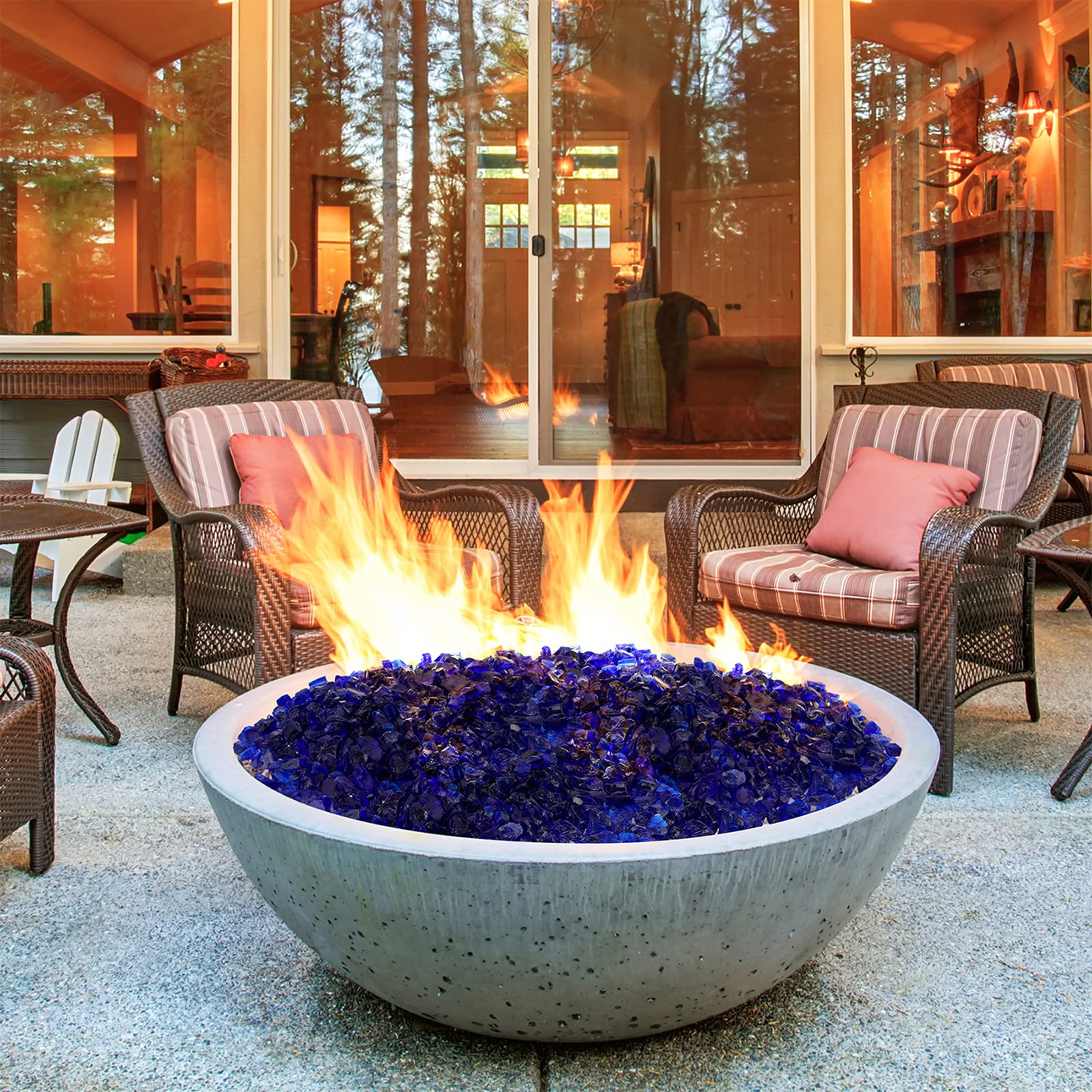 Mr. Fireglass Recycled Fire Glass for Natural or Propane Fire Pit Fireplace Gas Log Sets, 10 Pounds, Cobalt Blue