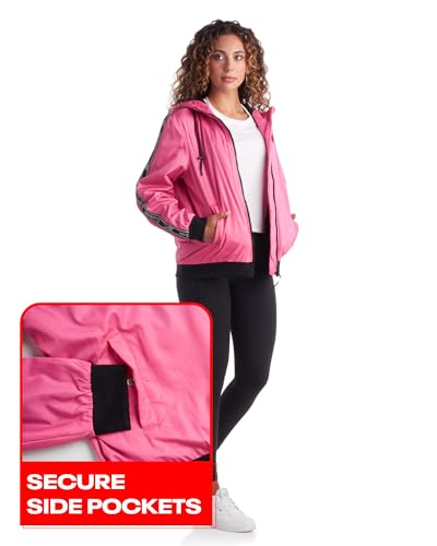 Reebok Women's Jacket - Weather Resistant Fleece Lined Windbreaker Jackets for Women – Cozy Zip Up Hoodie Jacket (S-XL), Size Large, Laser Pink