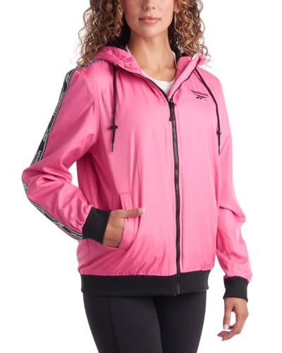 Reebok Women's Jacket - Weather Resistant Fleece Lined Windbreaker Jackets for Women – Cozy Zip Up Hoodie Jacket (S-XL), Size Large, Laser Pink