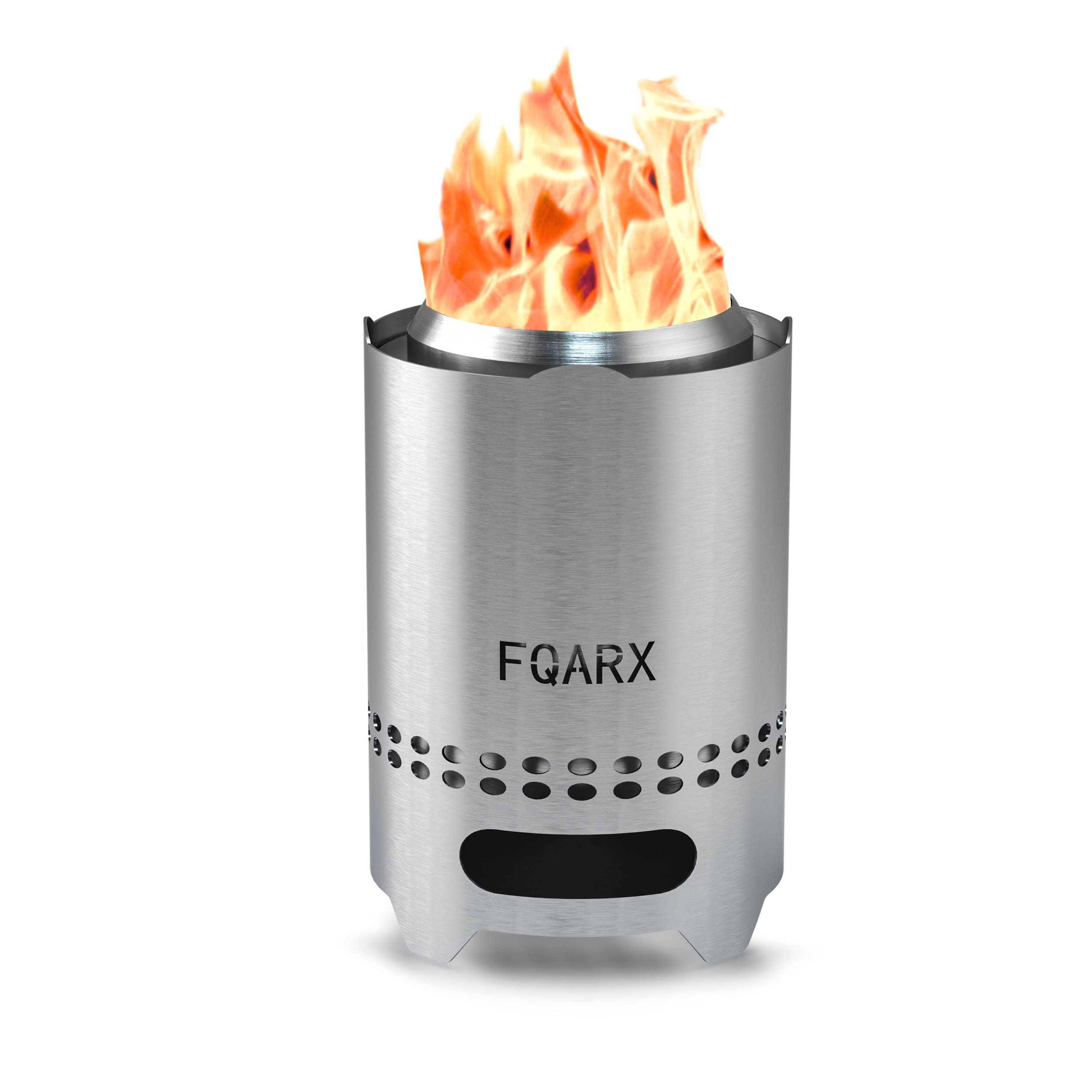 FQARX Tabletop Fire Pit, Low Smoke Mini Fire Pit, Indoor&Outdoor Mini Portable Personal Fireplace, Fueled by Pellets or Wood, Stainless Steel, with Travel Bag