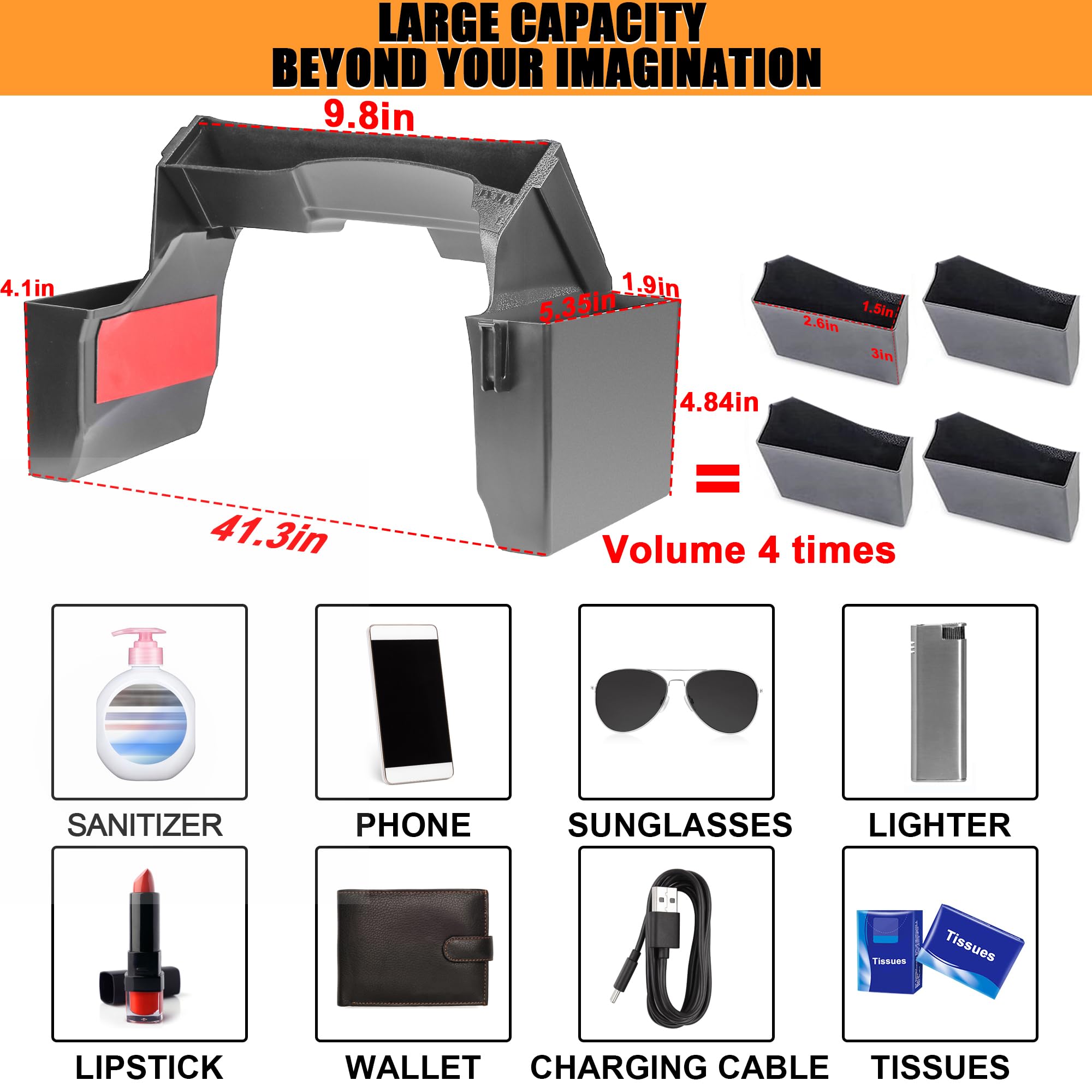 JVMA Center Console Gear Shift Organizer Tray for Jeep Gladiator Accessories and Jeep Wrangler JL JLU 2025 2024 2023 2022-2018 Rubicon Sahara 4xe Storage Box, Car Trash Bag Hook (US Patent) Interior