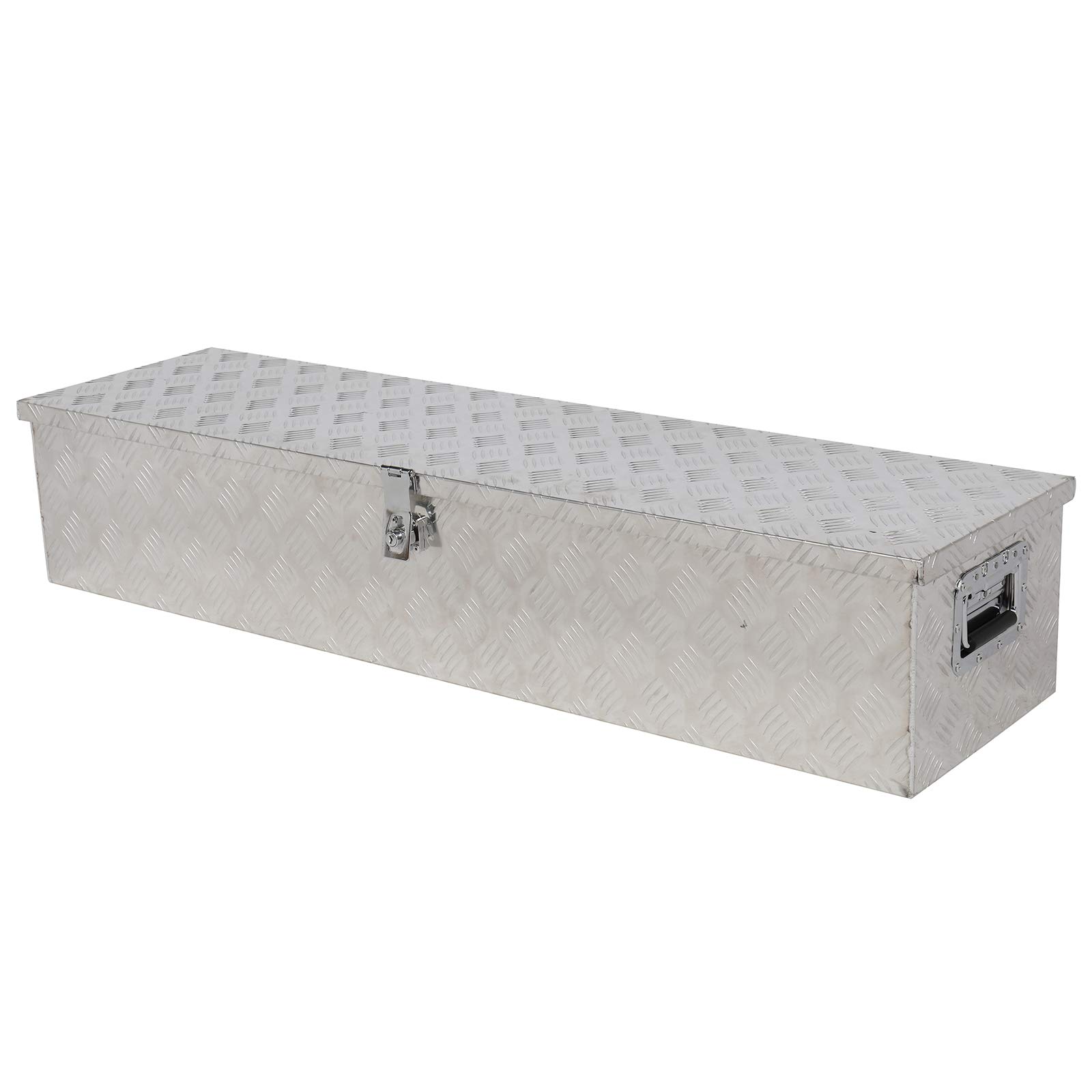 MOTORHOT 50" L x 14" W x 10" H Aluminum Truck Bed Tool Box, Diamond Plate Toolbox Square Storage Organizer with Side Handle for Pickup, RV, Trailer Toolbox, Silver