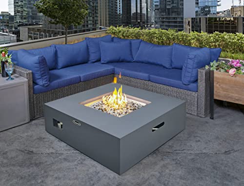 Paramount FP-419 Square Aluminum Concrete Look Firepit Table with Convertible Burner, Grey