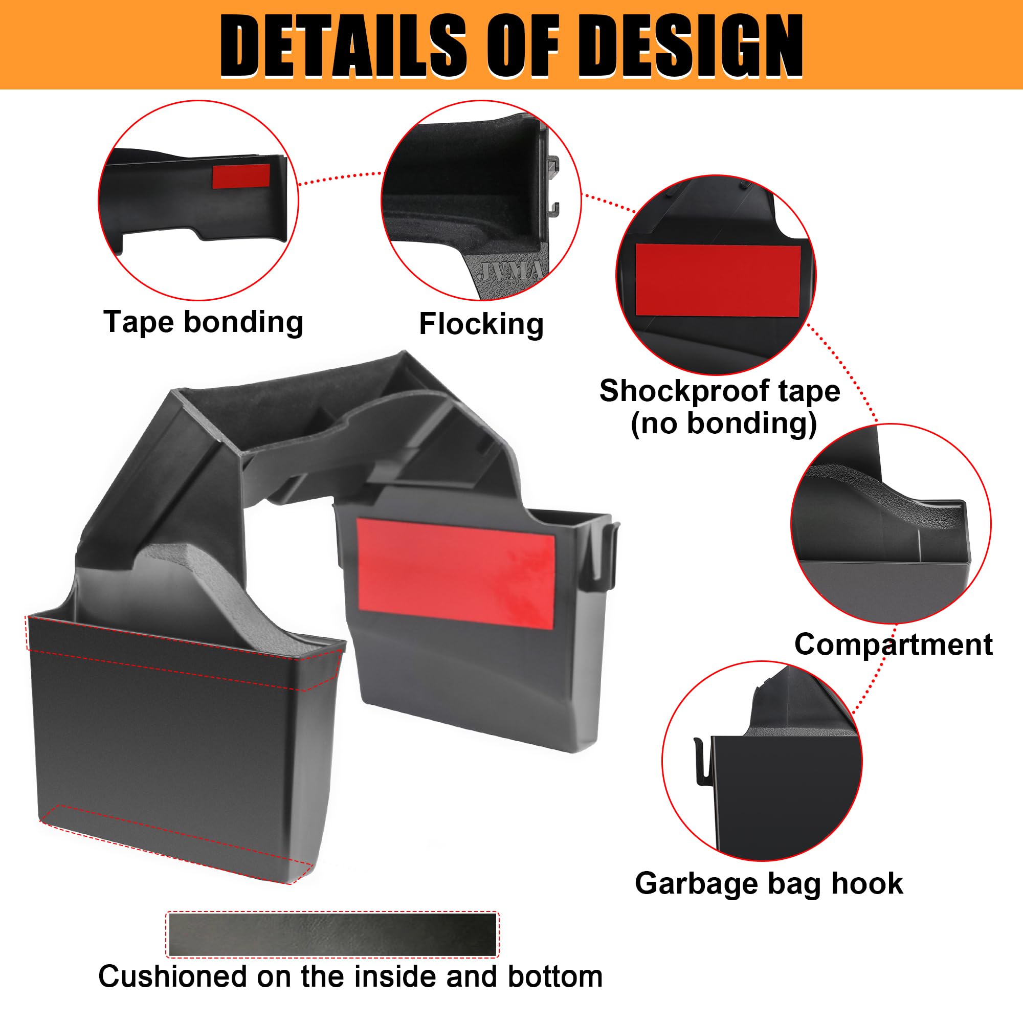 JVMA Center Console Gear Shift Organizer Tray for Jeep Gladiator Accessories and Jeep Wrangler JL JLU 2025 2024 2023 2022-2018 Rubicon Sahara 4xe Storage Box, Car Trash Bag Hook (US Patent) Interior