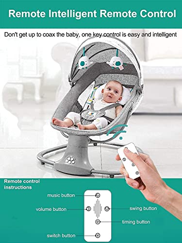 Baby Swings for Infants, Bluetooth Baby Bouncer, Intelligence Timing Electric Baby Rocker with Music Speaker, Preset Lullabies, 5 Point Harness Belt, 5 Speeds & Remote Control
